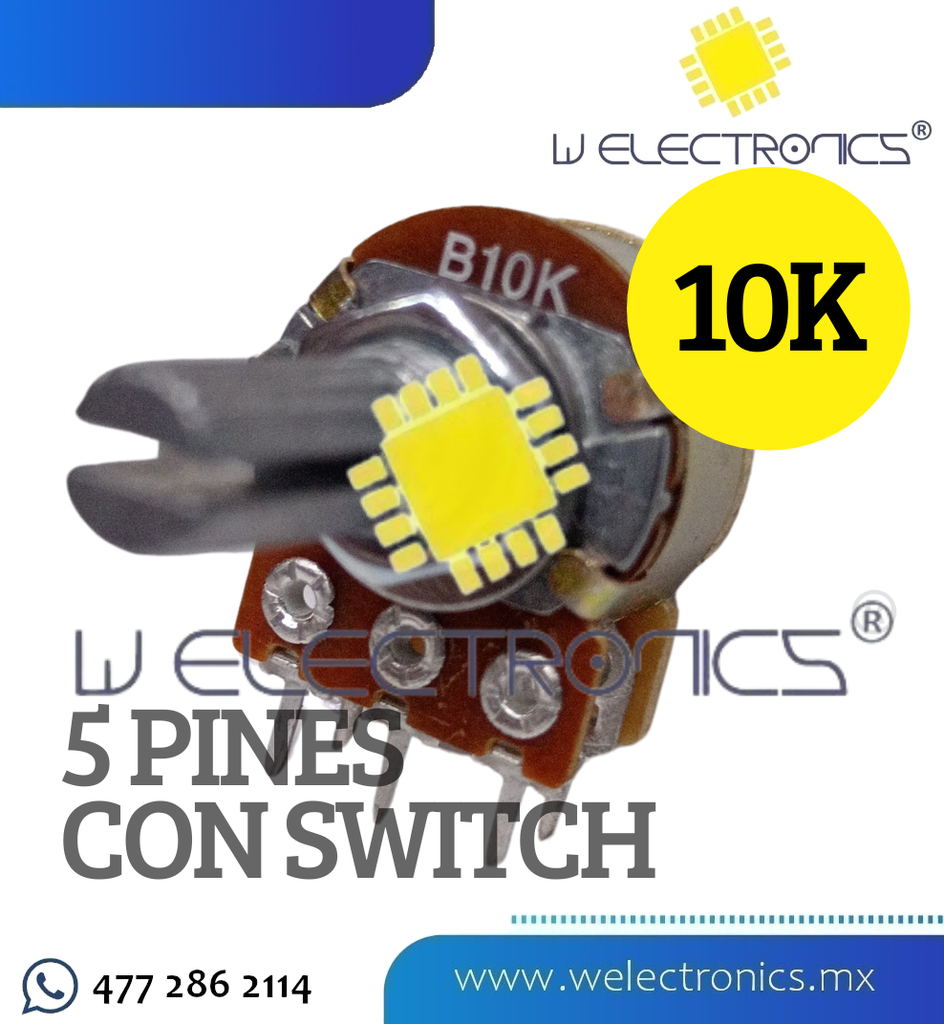 POTENCIOMETRO 5 PATAS CON SWITCH 10K | W Electronics